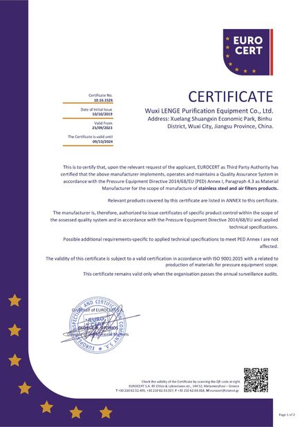China Wuxi Lenge Purification Equipments Co., Ltd. quality control